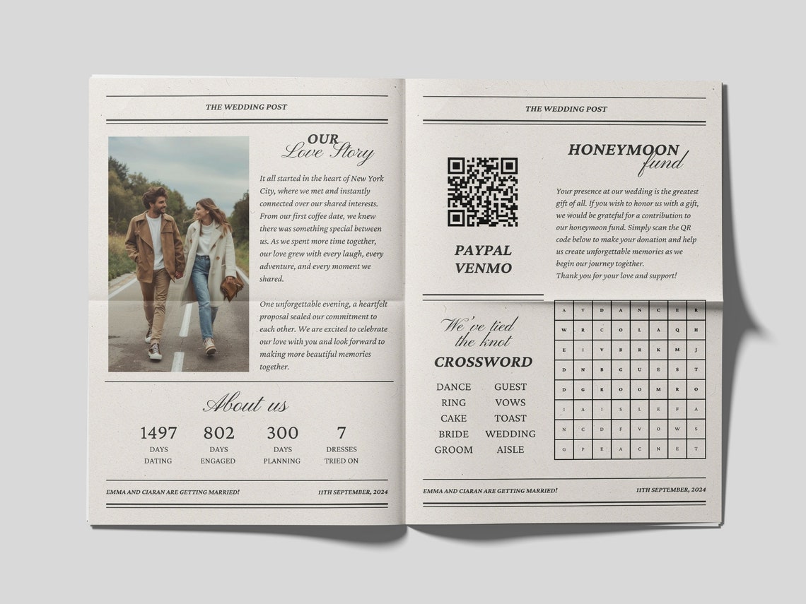 Folded Printable Wedding Newspaper Program Canva Template, Newlywed ...