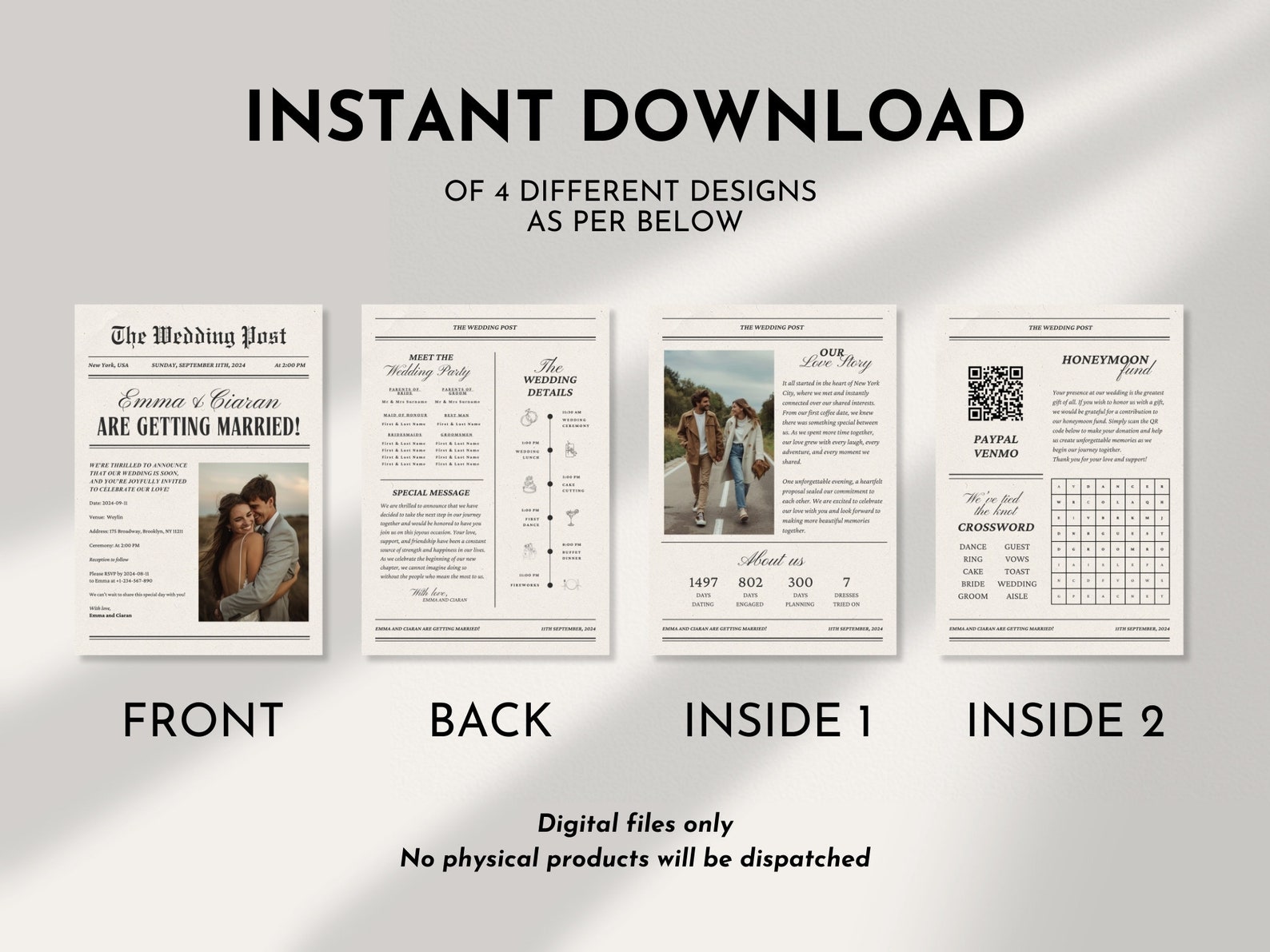 Folded Printable Wedding Newspaper Program Canva Template, Newlywed ...