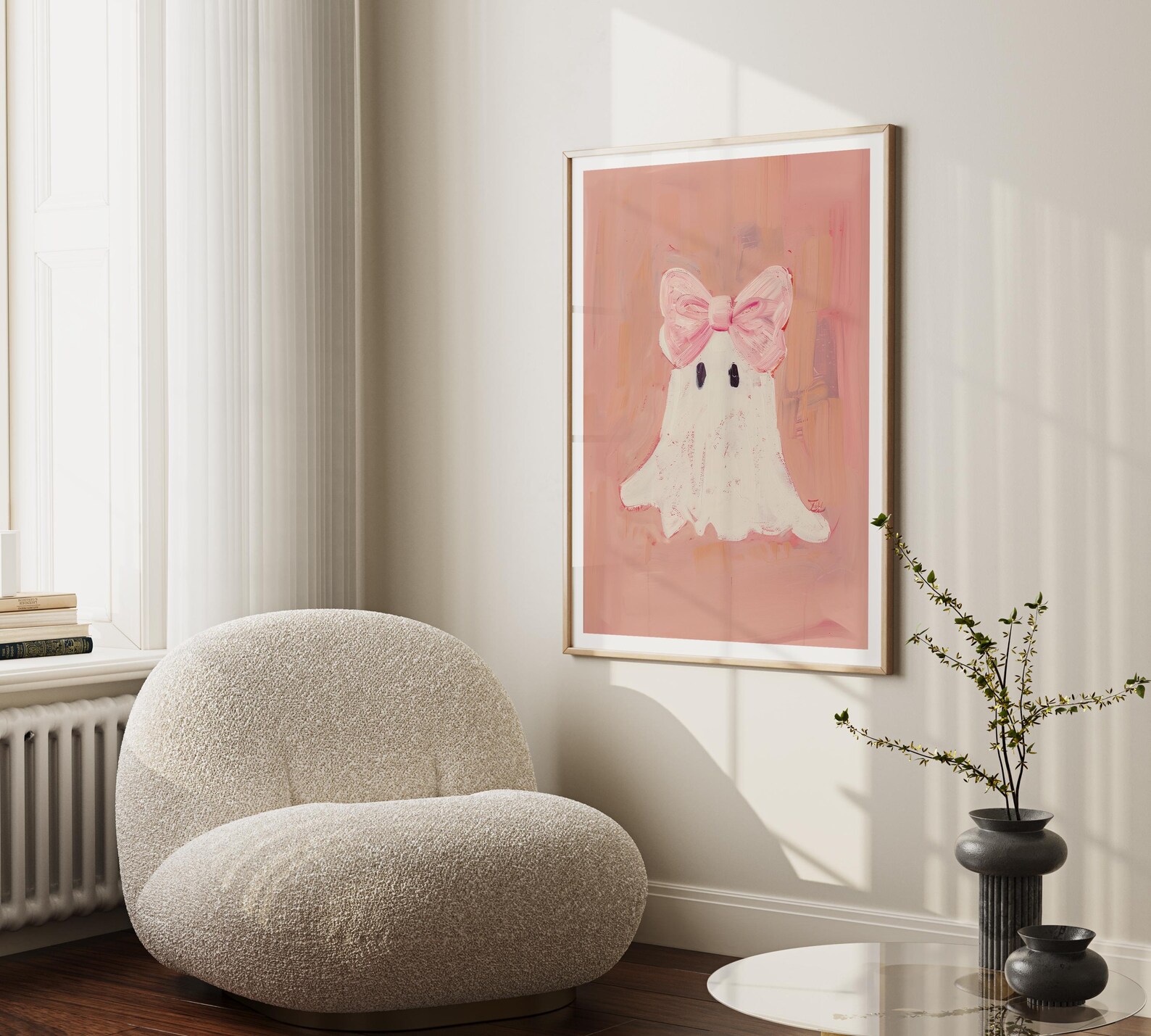 Spooky Pink Bow Ghost Wall Art, Halloween Wall Art, Pink Wall Art ...
