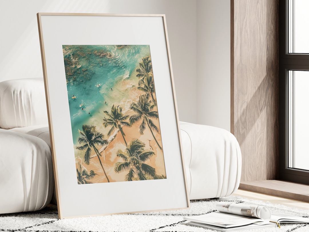 Retro Palm Tree Sunset Print, Landscape Beach Photography, Printable ...