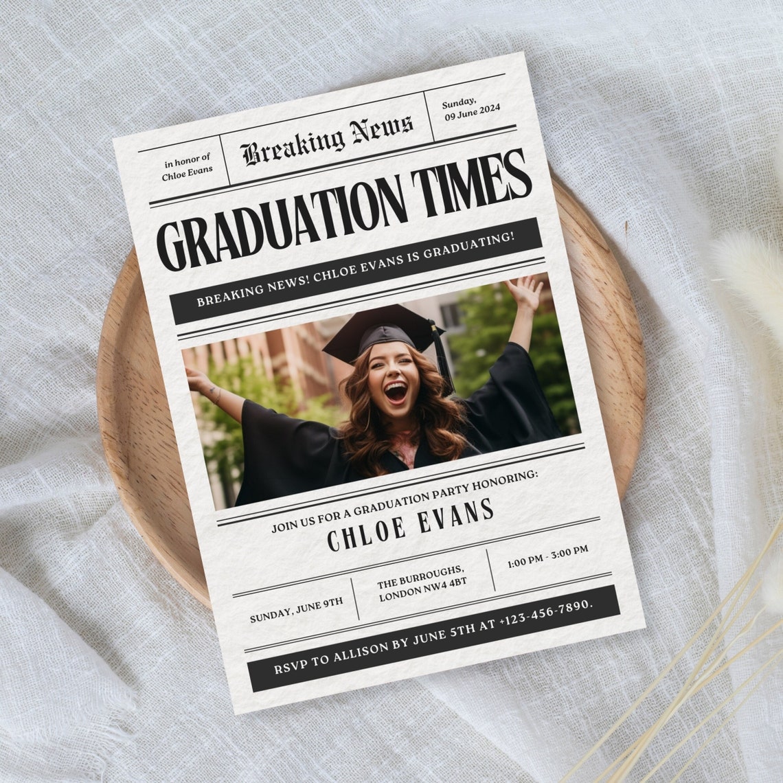 Newspaper Graduation Announcement Template, Graduation Invitation ...