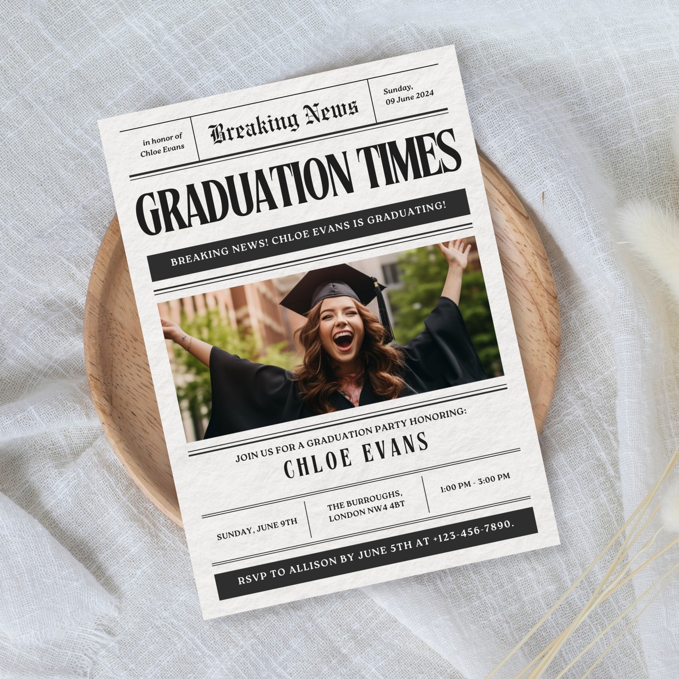 Newspaper Graduation Announcement Template, Graduation Invitation ...