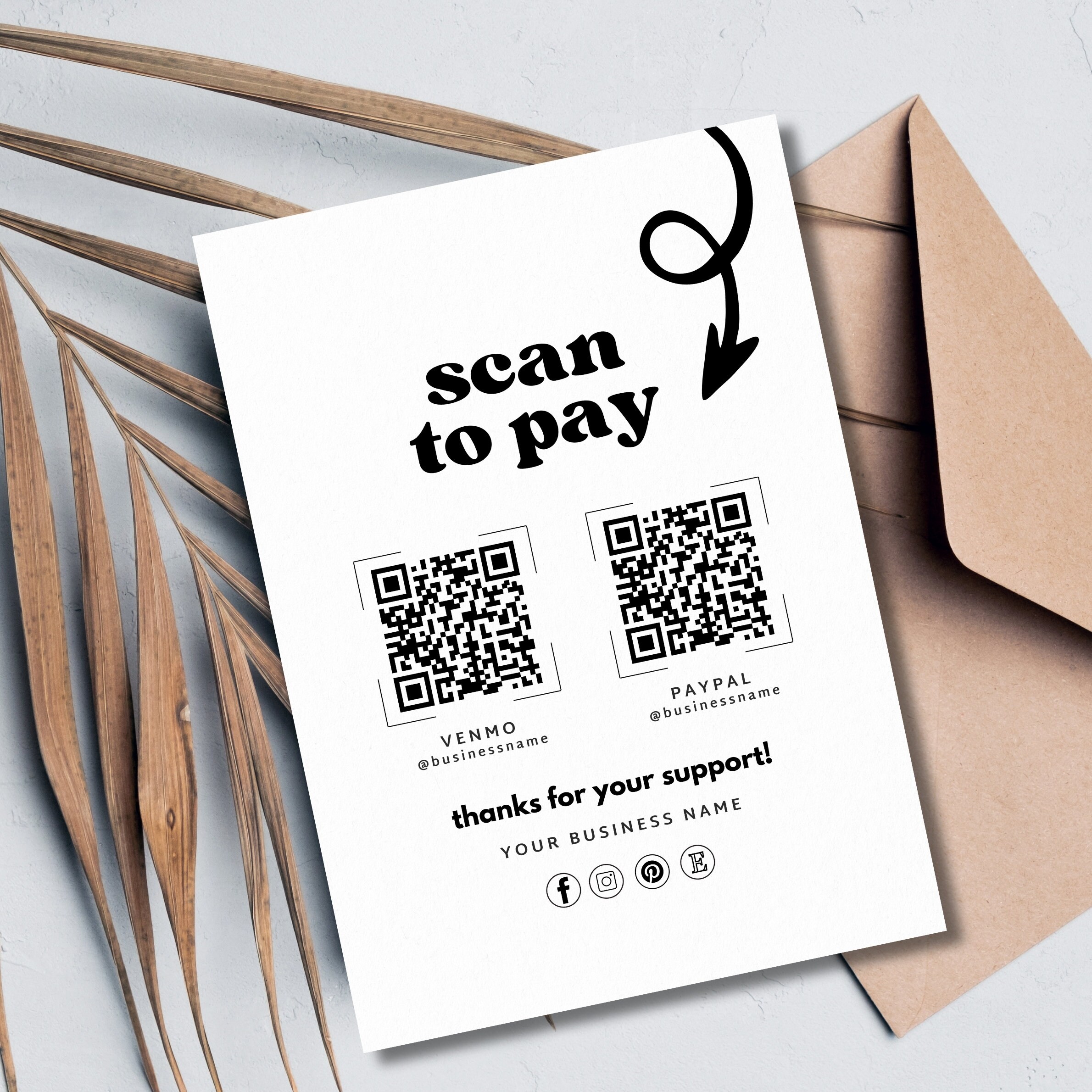 Scan to Pay Sign, QR Code Sign Template, Small Business Marketing ...