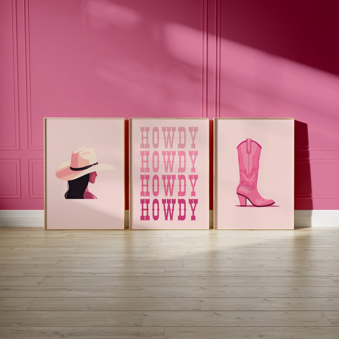 Pink Cowgirl Wall Art, Retro Cowgirl Prints, Preppy Gallery Wall Set 3 ...