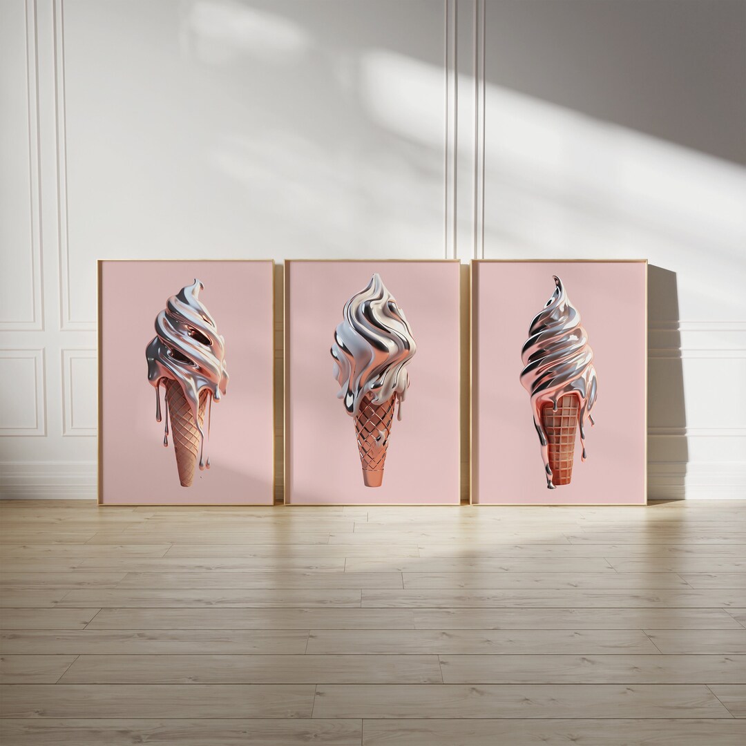Chrome Ice Cream Wall Art, Trendy Maximalist Poster, Waffle Cone Decor ...