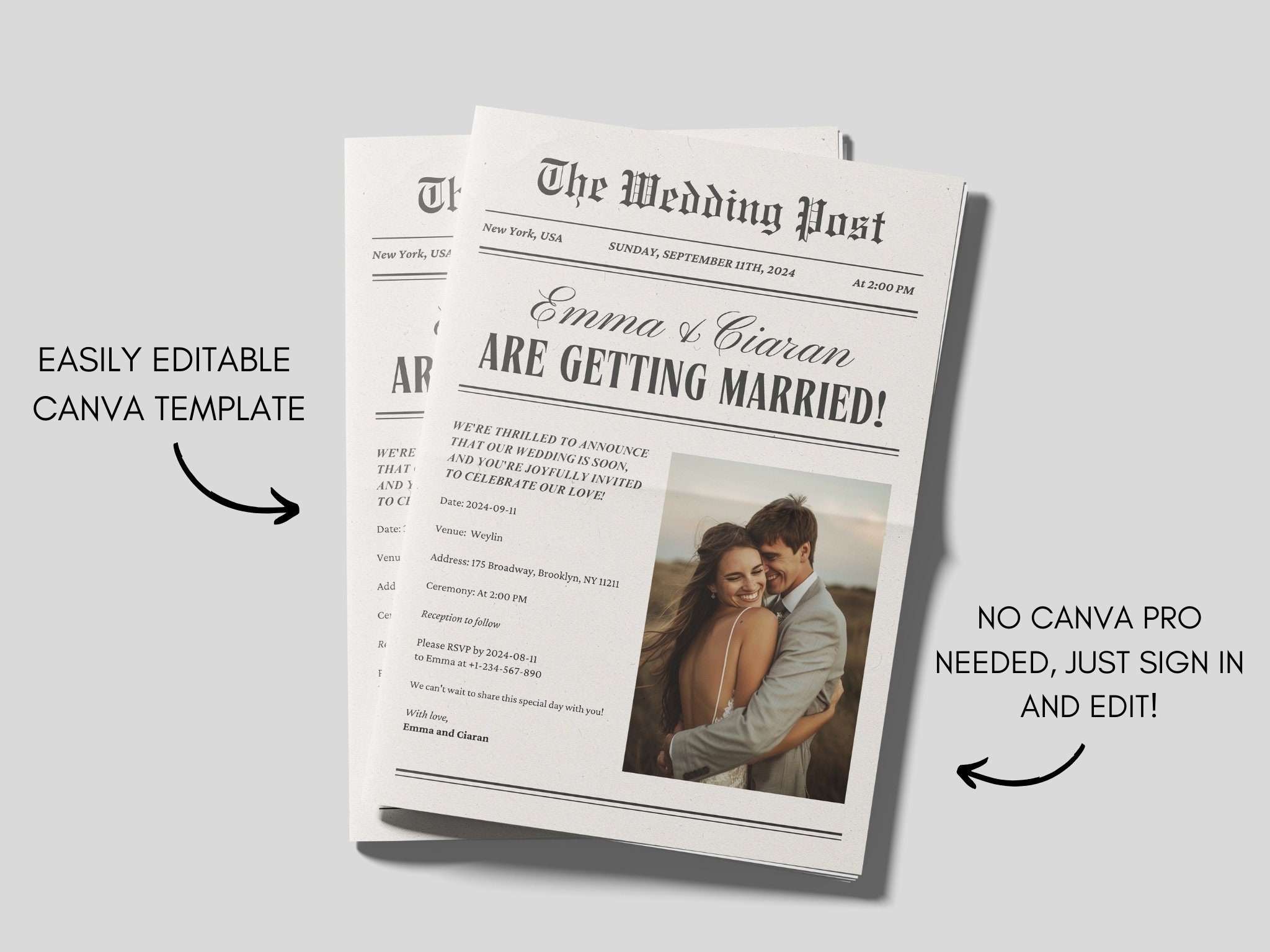 Folded Printable Wedding Newspaper Program Canva Template, Newlywed ...