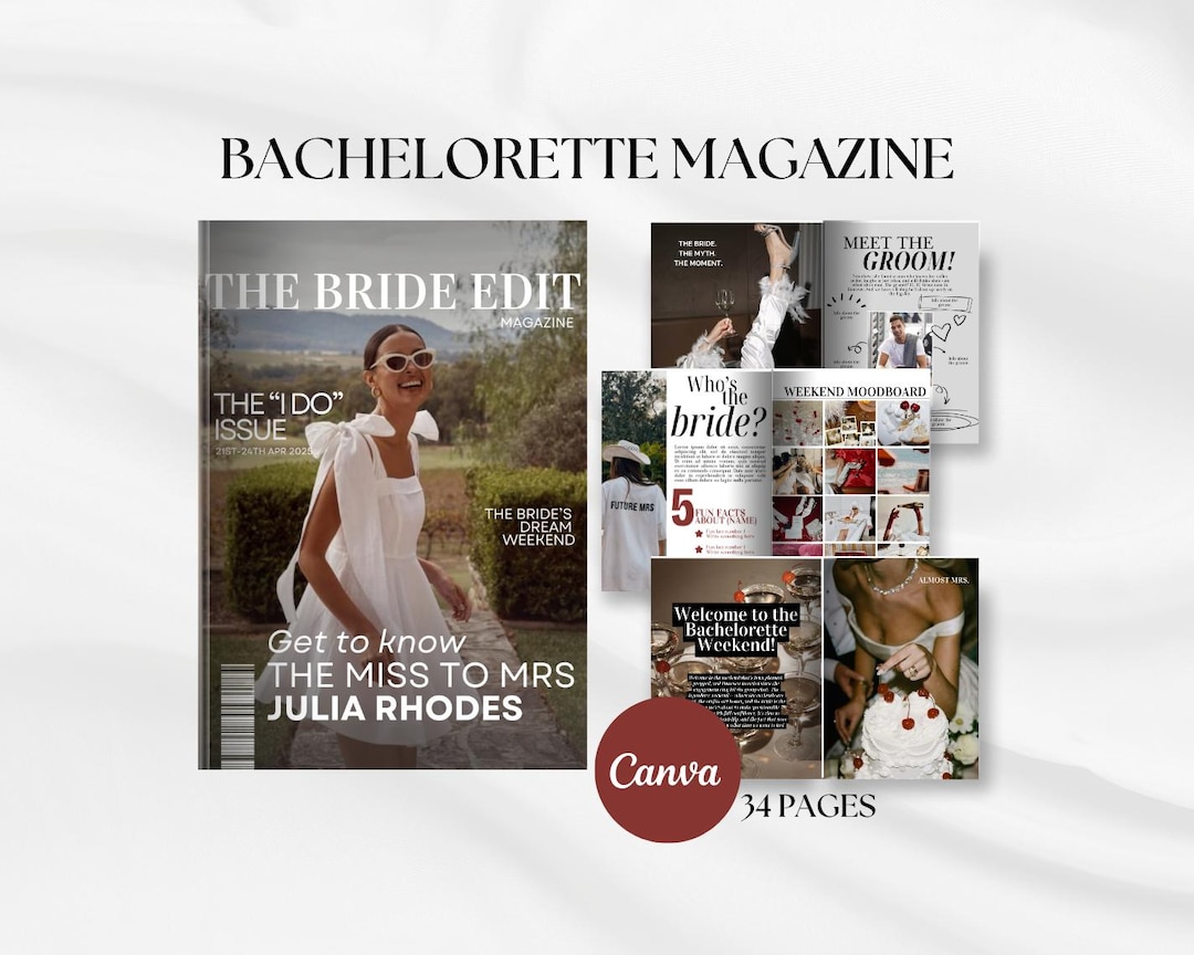 Bachelorette Party Magazine Template, Personalized Bachelorette ...