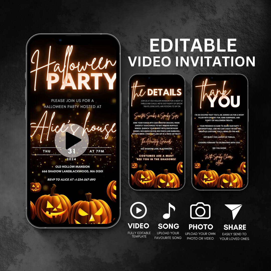Digital Halloween Party Invitation, Animated Halloween Party Video ...