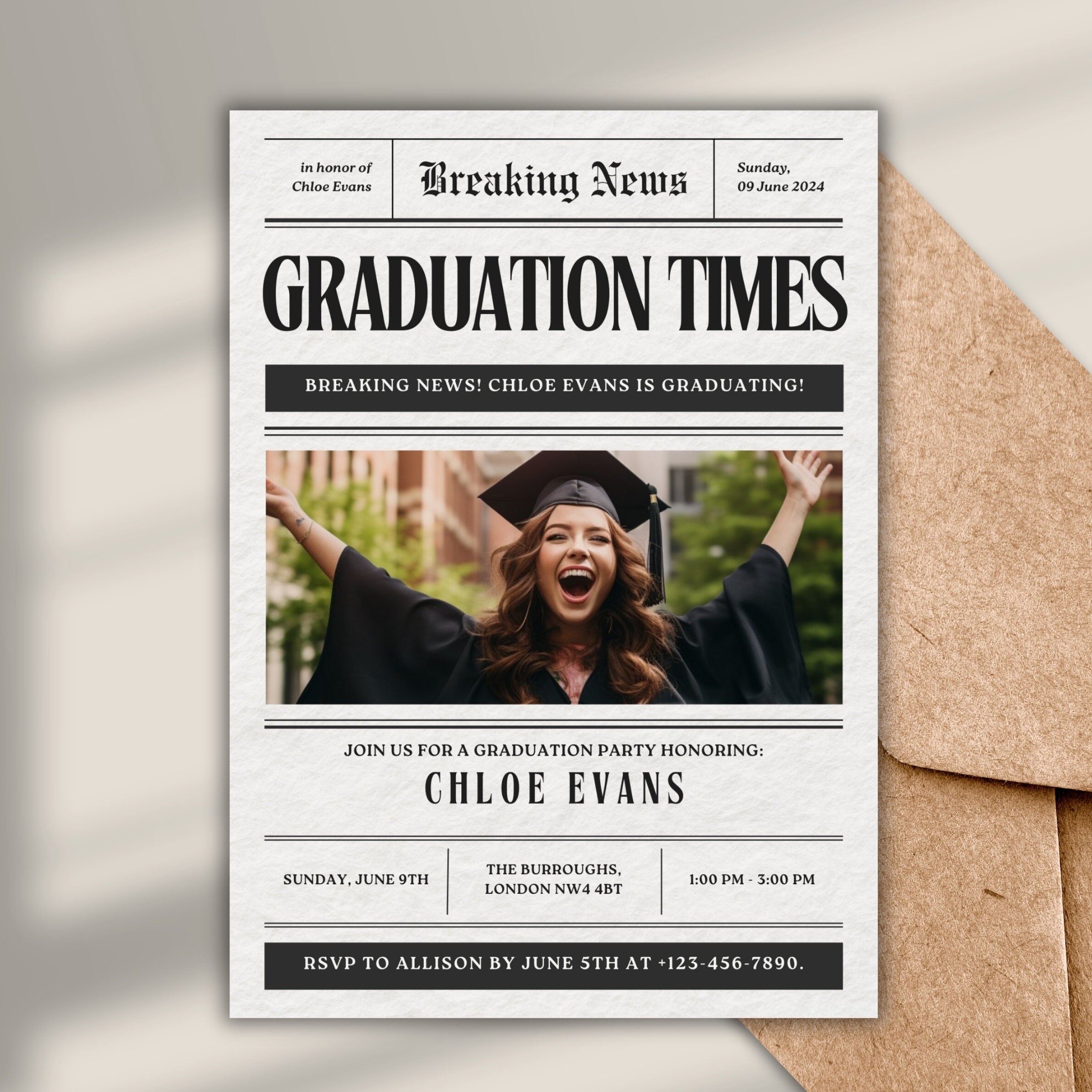 Newspaper Graduation Announcement Template, Graduation Invitation ...