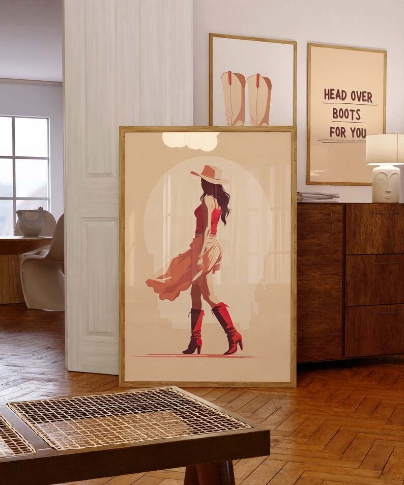 Cowboy Boot Print, Minimalist Western Wall Art, Modern Cowgirl Poster ...