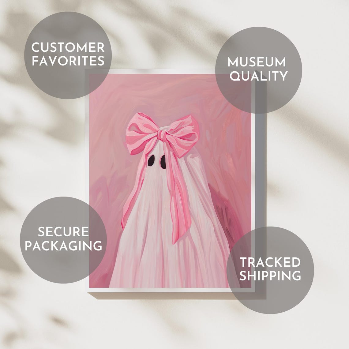 Vintage Pink Bow Ghost Wall Art Print, Halloween Nursery Decor, Preppy ...