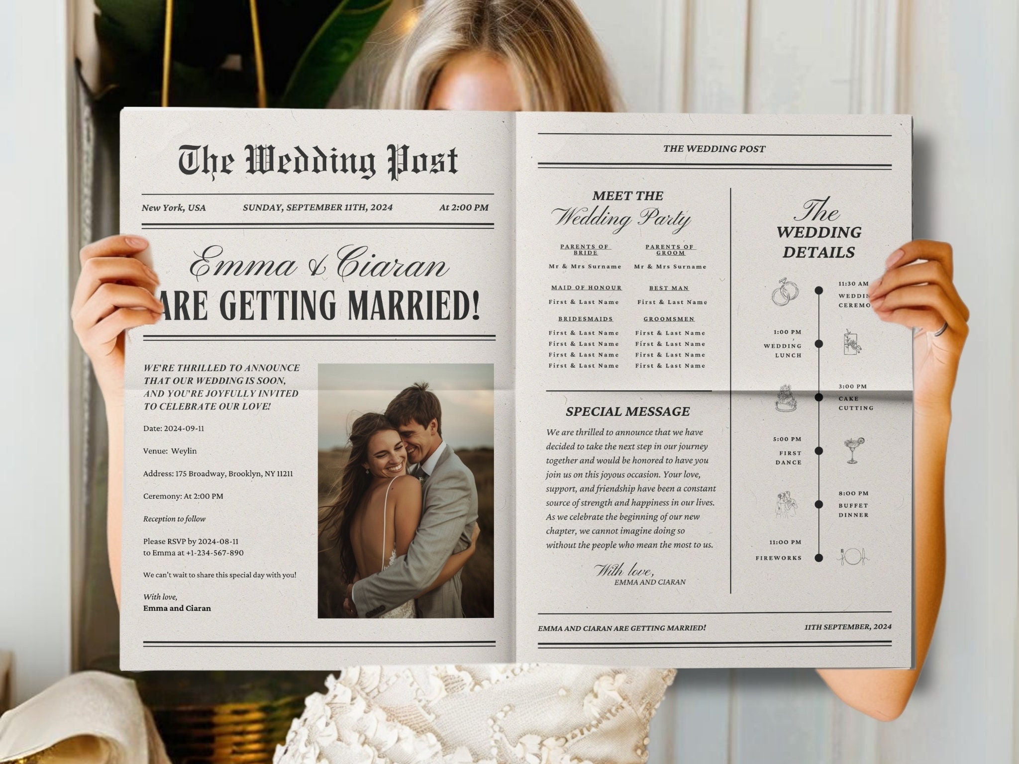 Folded Printable Wedding Newspaper Program Canva Template, Newlywed ...