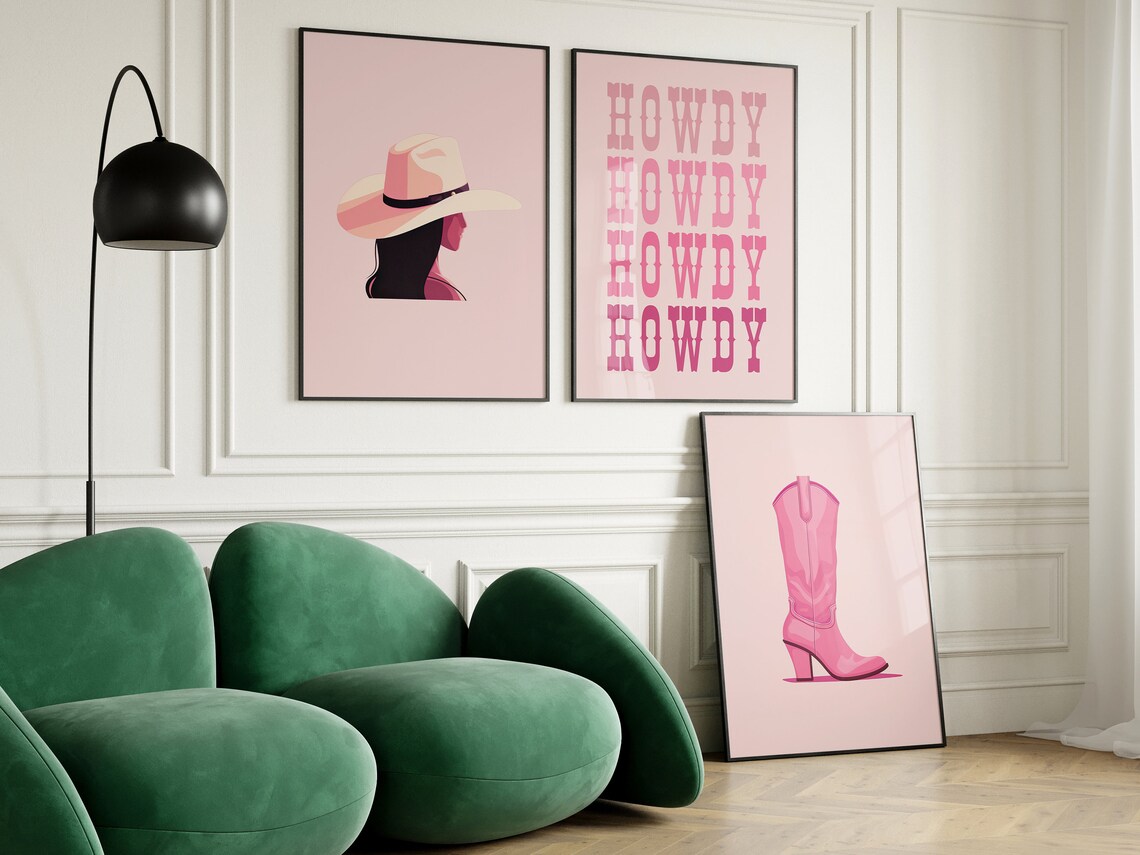 Pink Cowgirl Wall Art, Retro Cowgirl Prints, Preppy Gallery Wall Set 3 ...