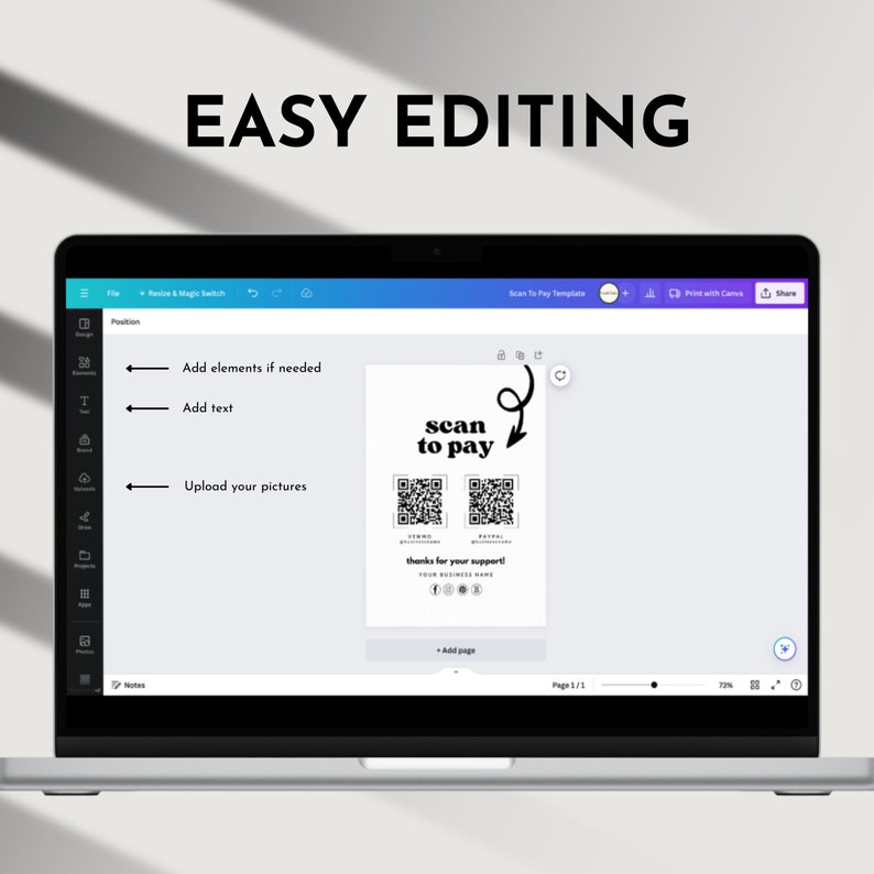 Scan to Pay Sign, QR Code Sign Template, Small Business Marketing ...