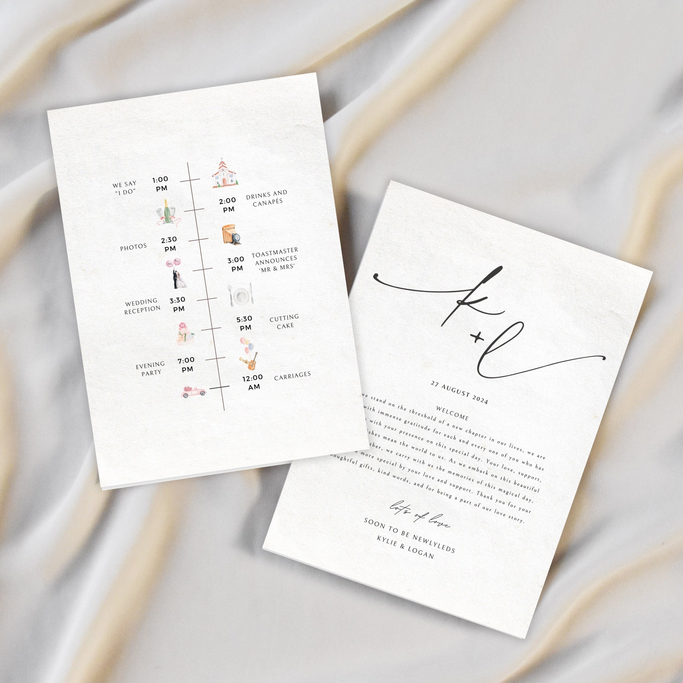 Elegant Wedding Day Timeline Card Template, Modern Minimalist Wedding ...