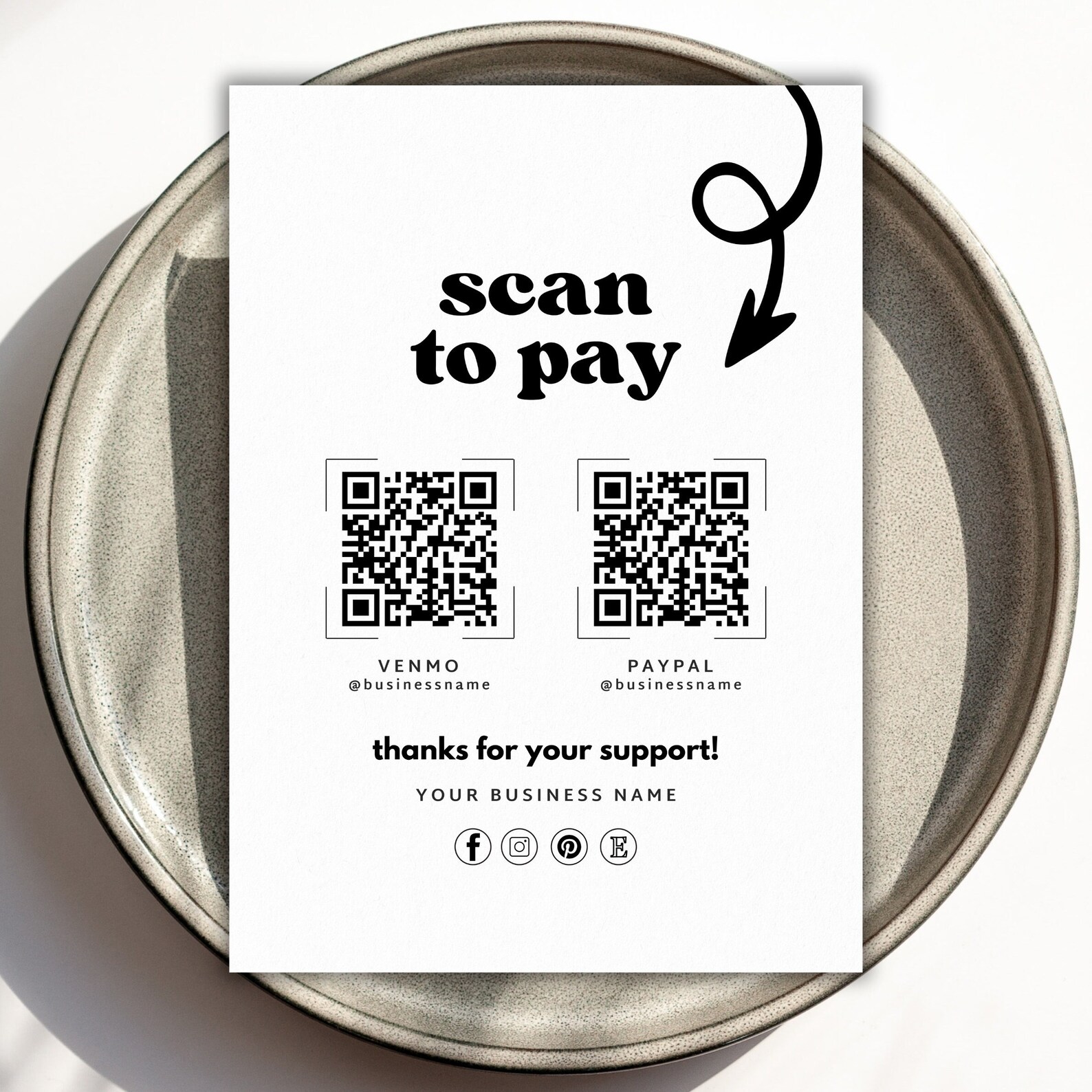 Scan to Pay Sign, QR Code Sign Template, Small Business Marketing ...