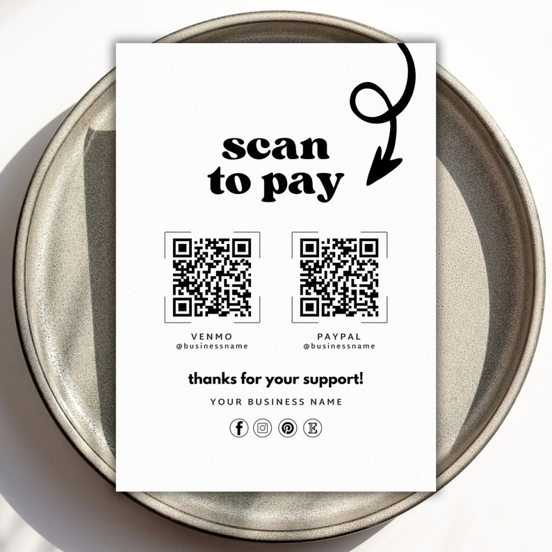 Scan to Pay Sign, QR Code Sign Template, Small Business Marketing ...