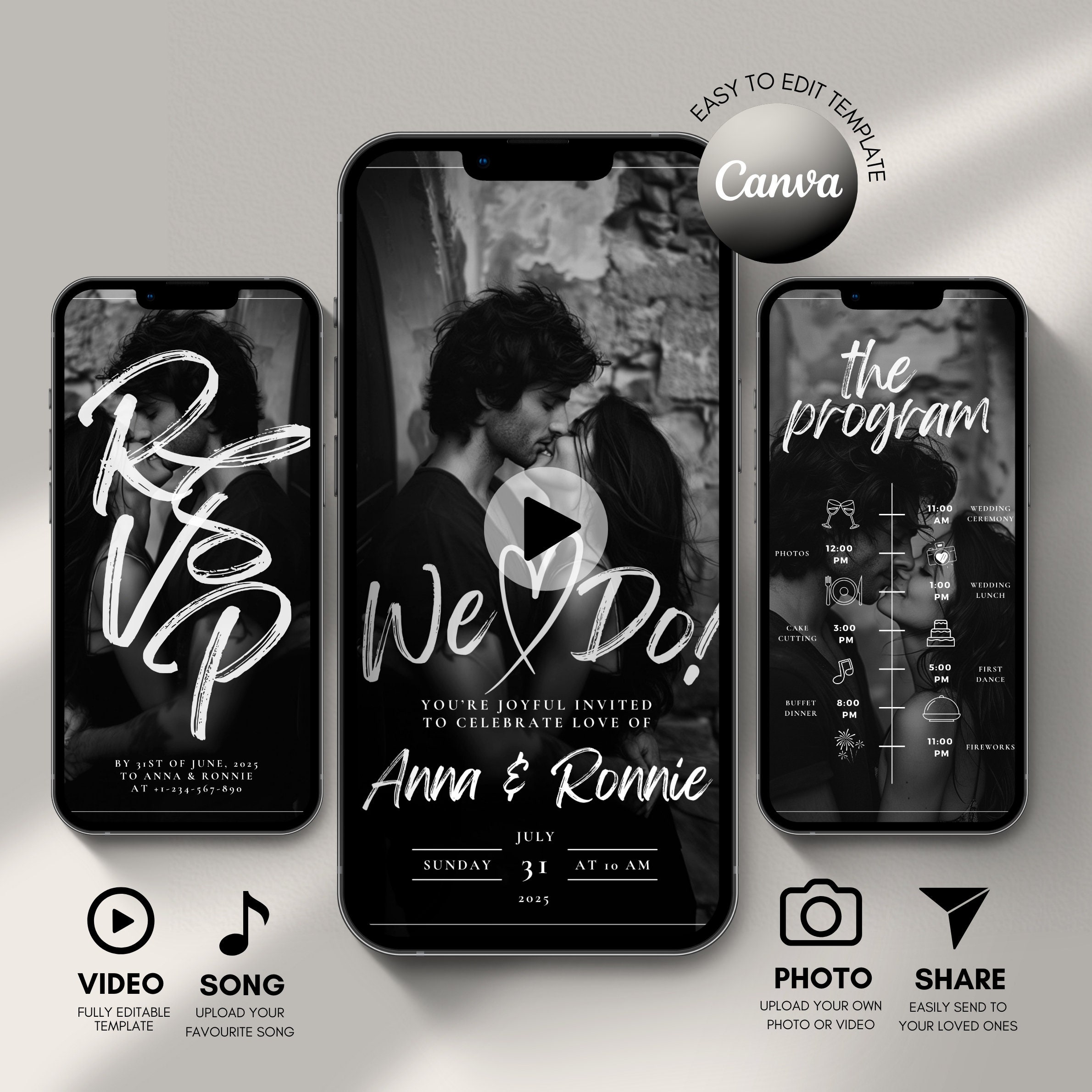 Digital Wedding Invite, Animated Wedding Invitation, Electronic Wedding ...