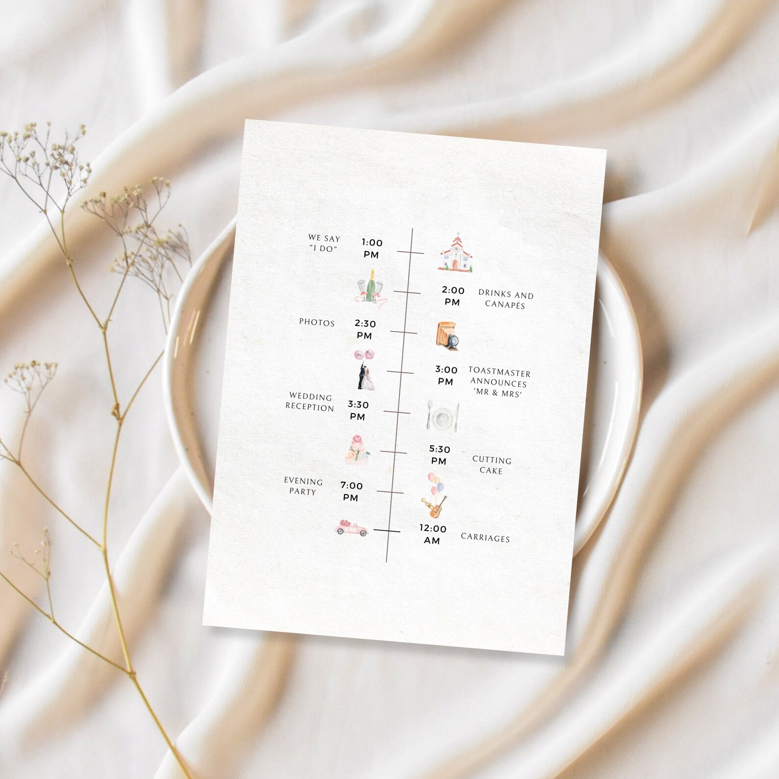 Elegant Wedding Day Timeline Card Template, Modern Minimalist Wedding ...