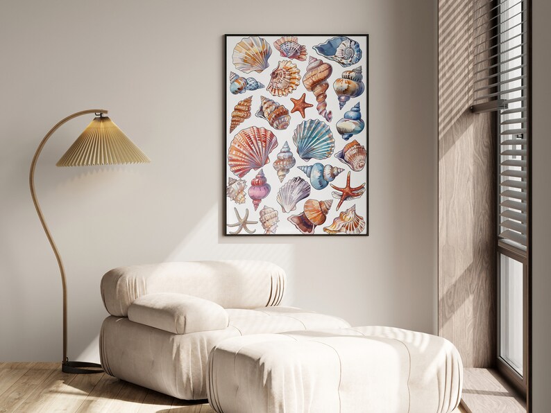 Seashells Art Printable, Seashells Art, Coastal Cowgirl Aesthetic Print ...
