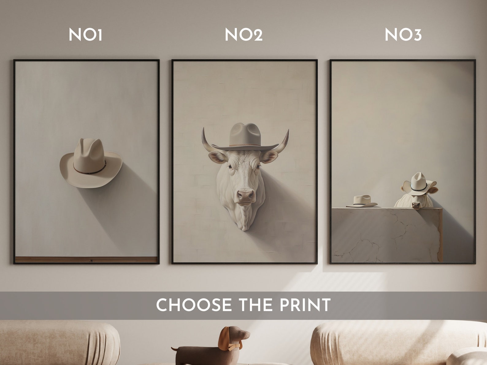 Western Wall Art Printable, Cowboy Hat Poster, Highland Cow, Minimalist ...