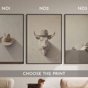 Western Wall Art Printable, Cowboy Hat Poster, Highland Cow, Minimalist ...