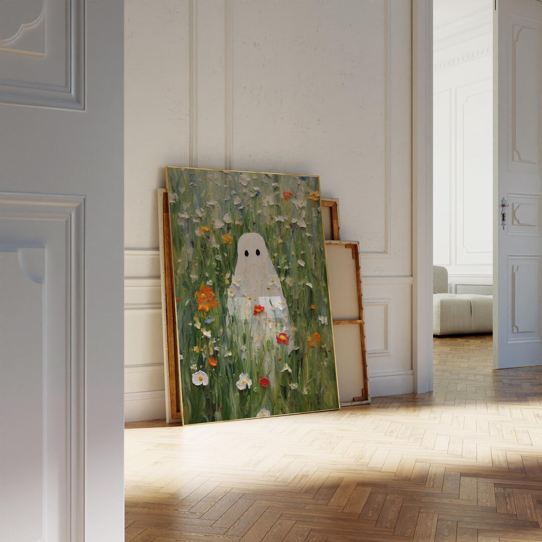 Spooky Ghost Wildflower Wall Art, Halloween Wall Art, Botanical Ghost ...