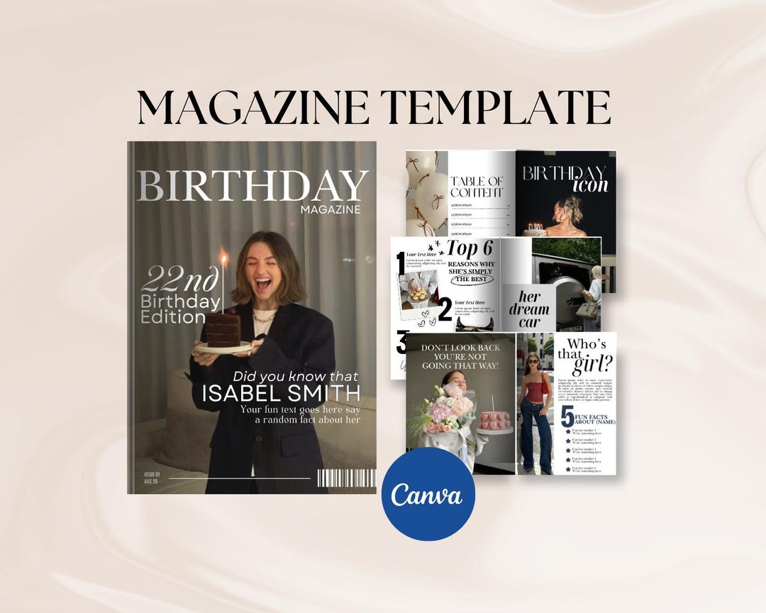 Editable Birthday Magazine, Vogue Custom Magazine Canva Template ...