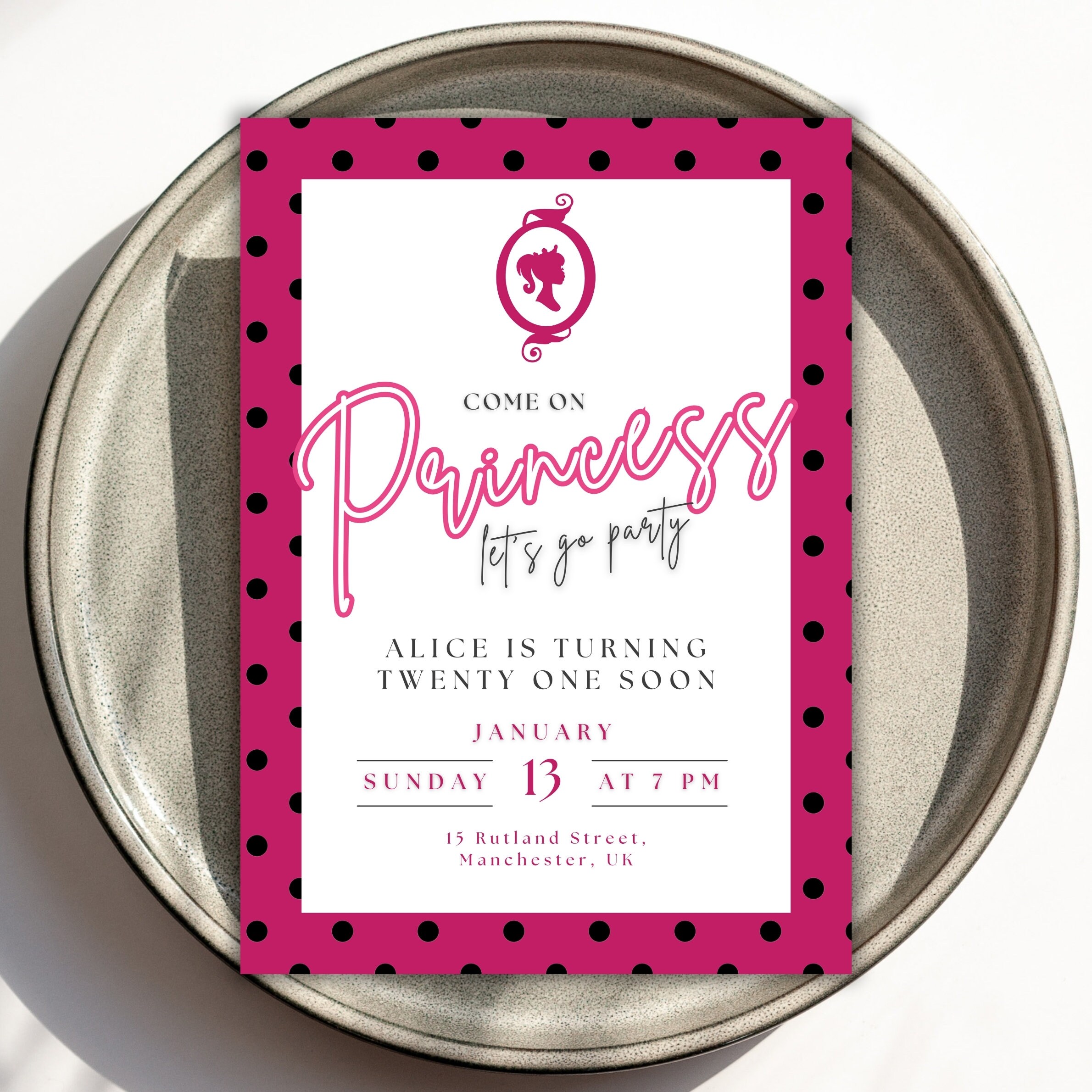 Pink Birthday Invitation, Doll Invitation Template, Princess Themed ...