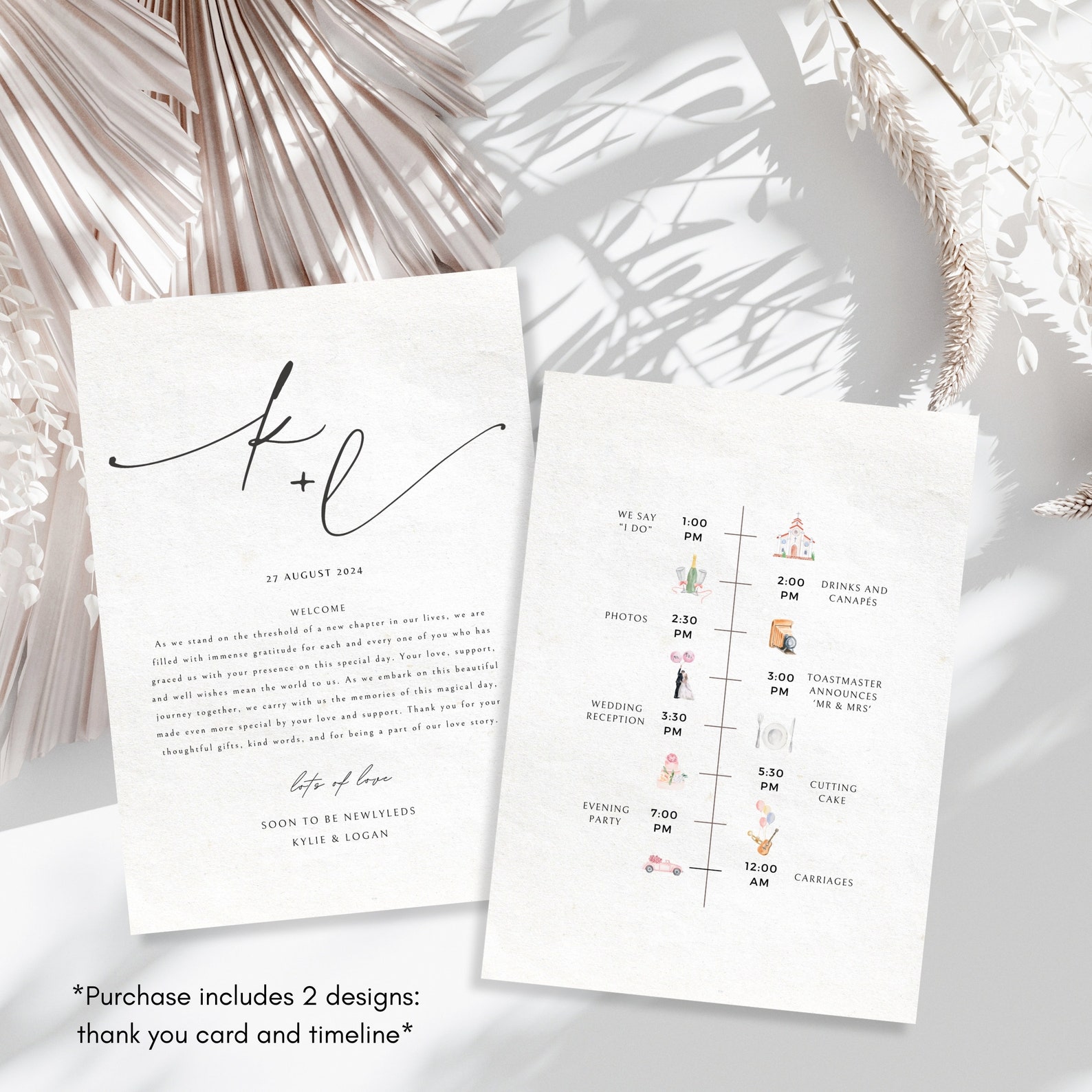 Elegant Wedding Day Timeline Card Template, Modern Minimalist Wedding ...