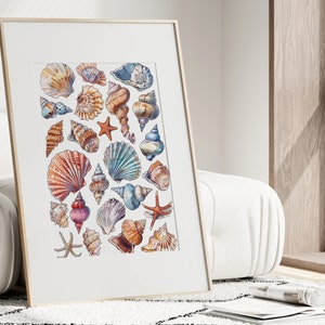 Seashells Art Printable, Seashells Art, Coastal Cowgirl Aesthetic Print ...