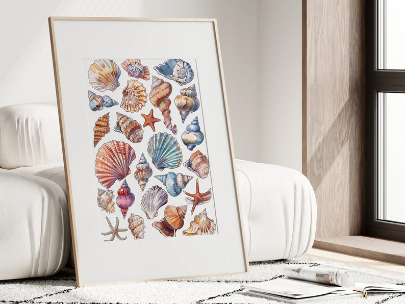 Seashells Art Printable, Seashells Art, Coastal Cowgirl Aesthetic Print ...