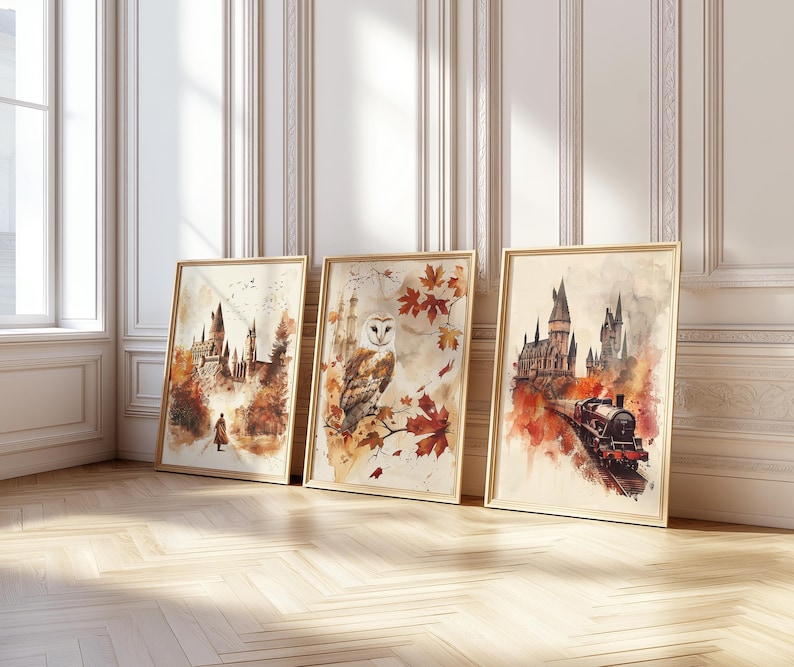 Wizard Printable Art Set, Magical Castle Owl Train Prints, Fantasy Room ...