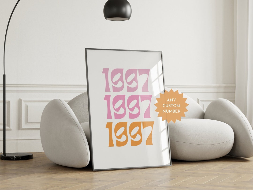Custom Birth Year Print, Pink Orange Typography Print, Custom Year ...