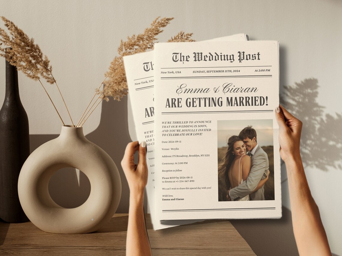 Folded Printable Wedding Newspaper Program Canva Template, Newlywed ...
