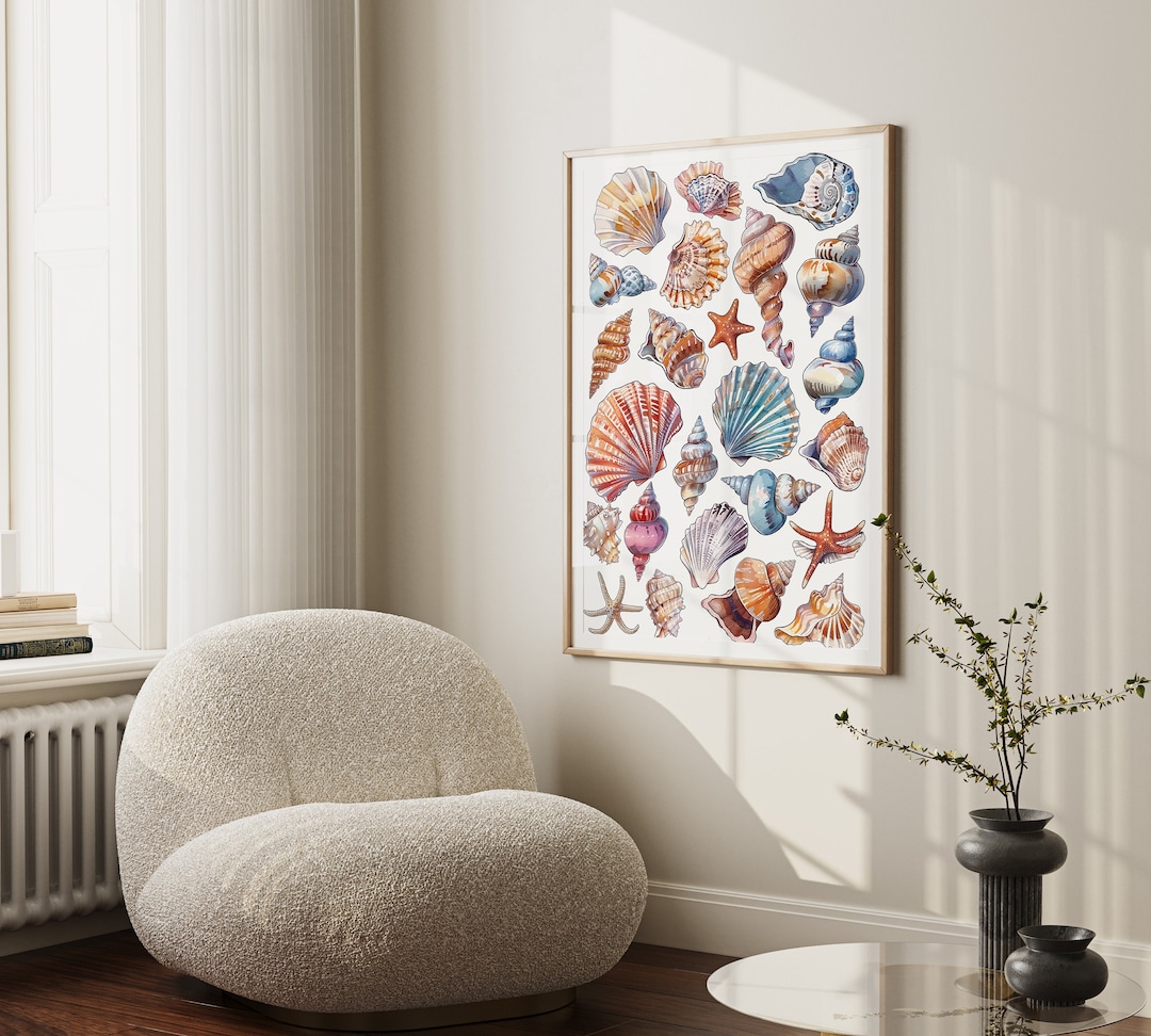 Seashells Art Printable, Seashells Art, Coastal Cowgirl Aesthetic Print ...