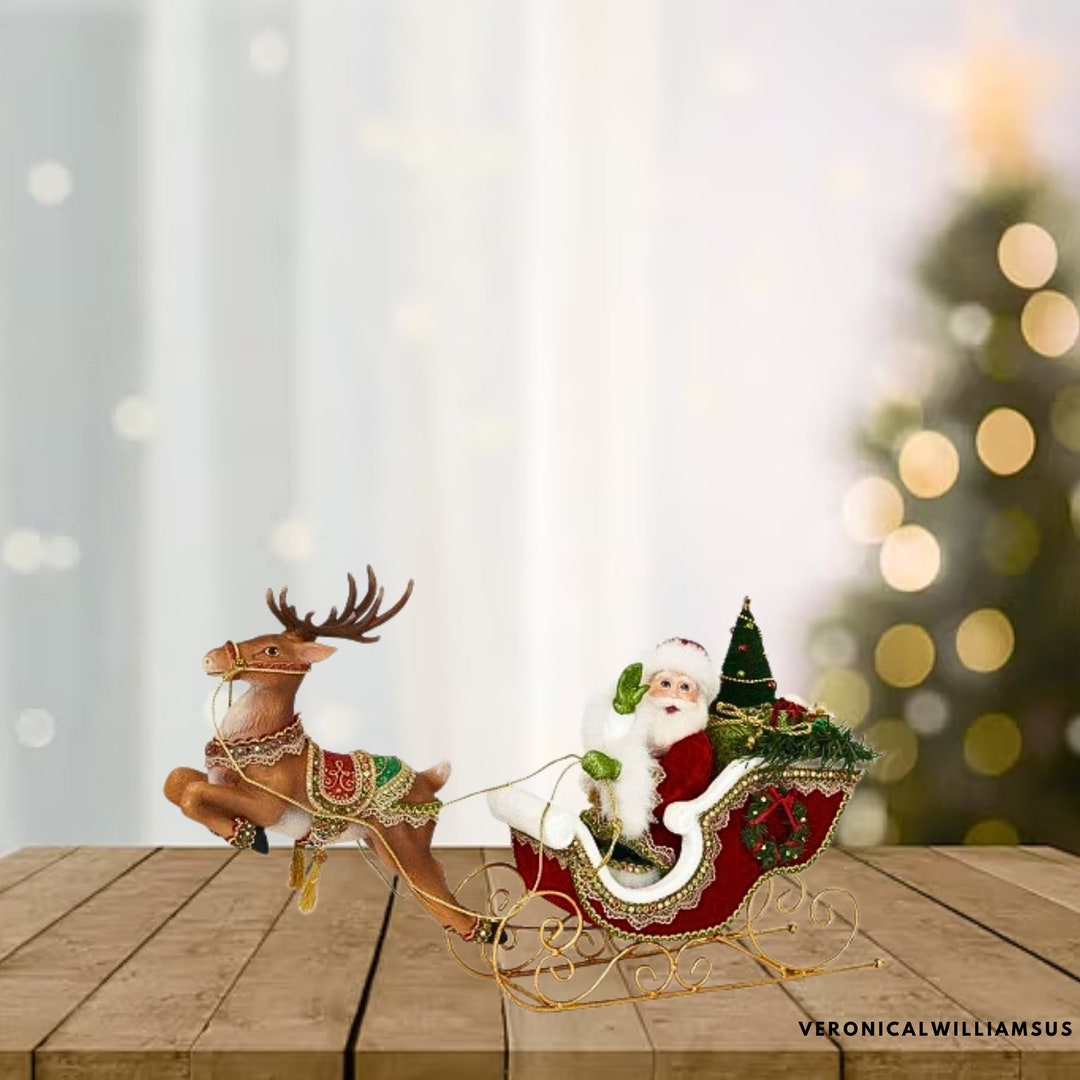 Santa and Reindeer Tabletop Figurine - Etsy