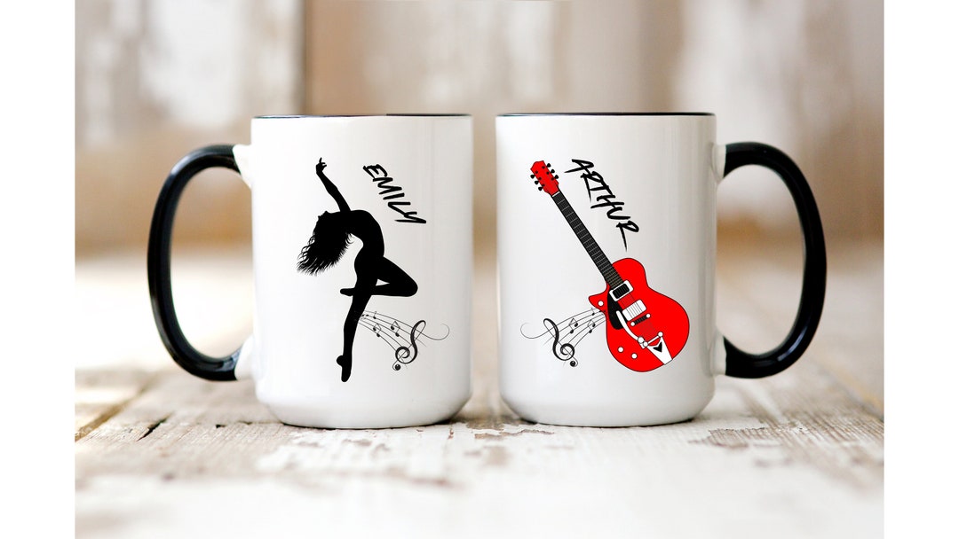 Guitar & Dancer Mug Set, Custom Names Mugs, Valentines Day Gift Mugs ...