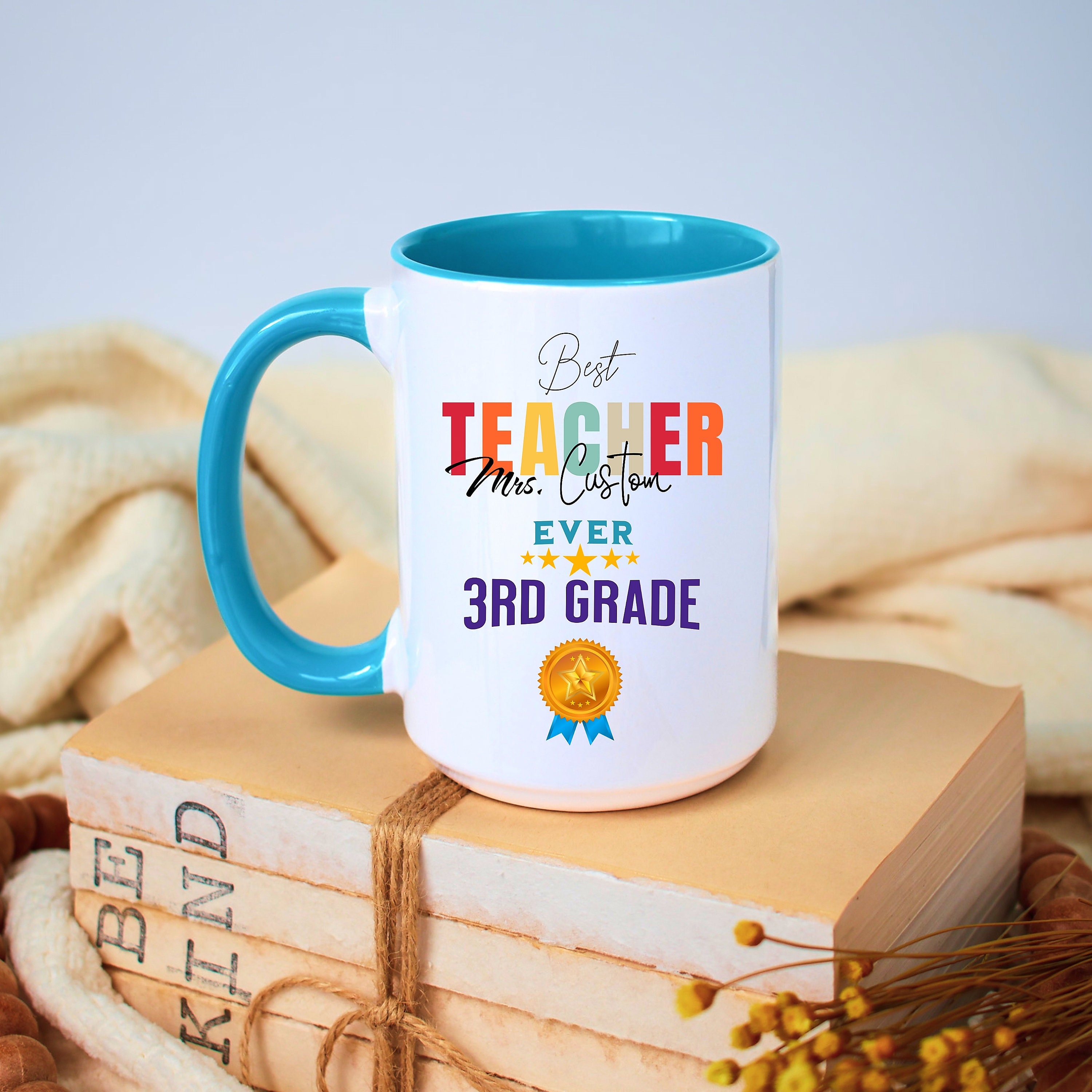 Custom Name Teacher Mug, Best Teacher Ever Mug, Personalized Grade Mug ...
