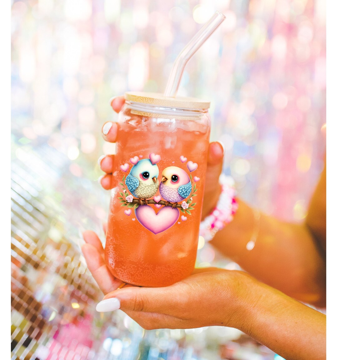 Bird Lover Sipper Glass, Birds on a Wire Sipper Glass, Iced Coffee ...