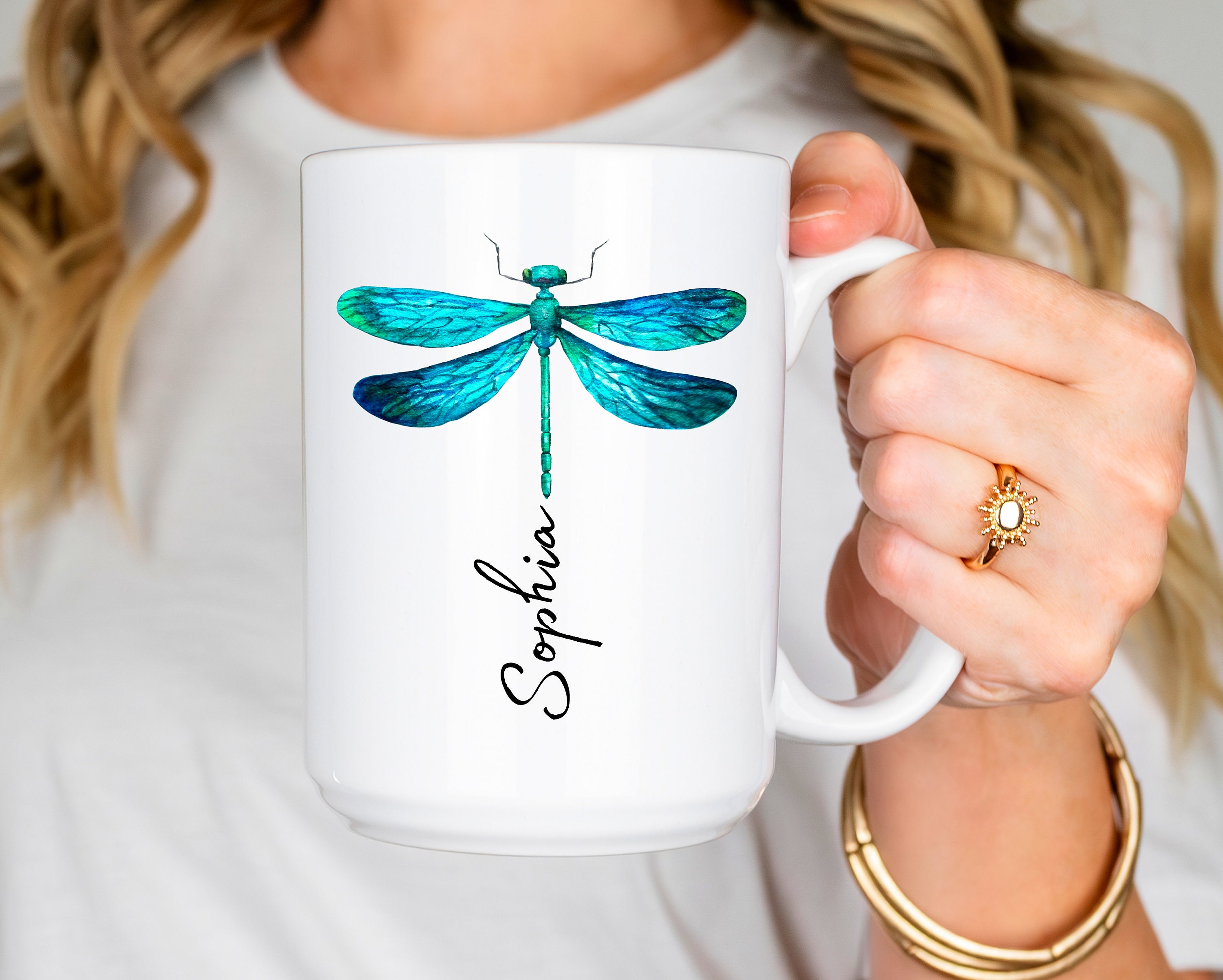 Dragonfly Coffee Mug, Custom Name Mug, Dragonfly Lover Gift, Dragonfly ...