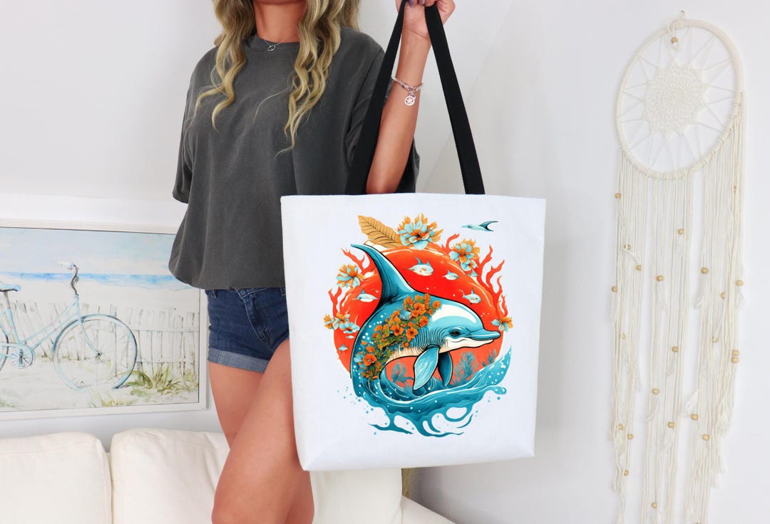 Dolphin Tote Bag - Sea Ocean Beach Summer Animal Lover Gift, Canvas ...