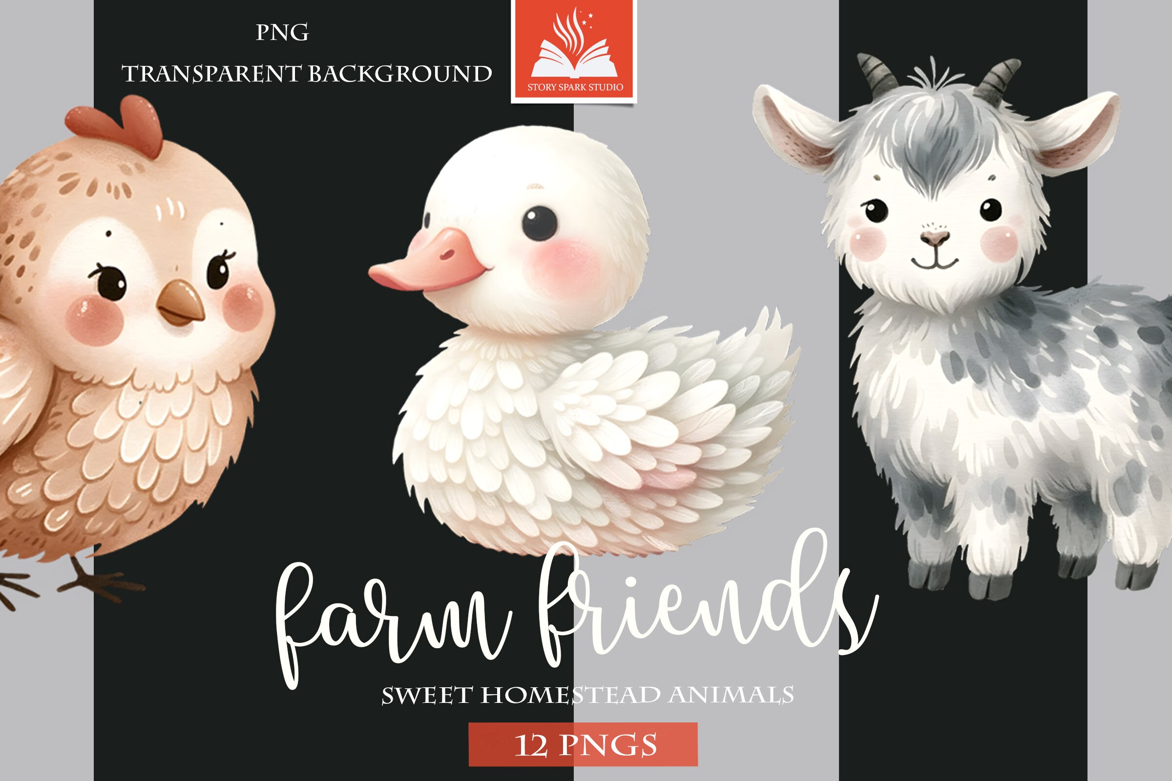 Watercolor Farm Animal Clipart Set Digital Download, Farm Birthday ...