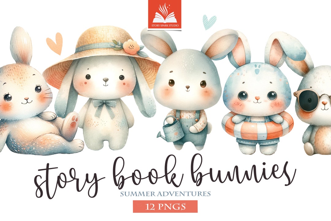 Watercolor Bunny Clipart. Summer Adventure Storybook Illustrations ...