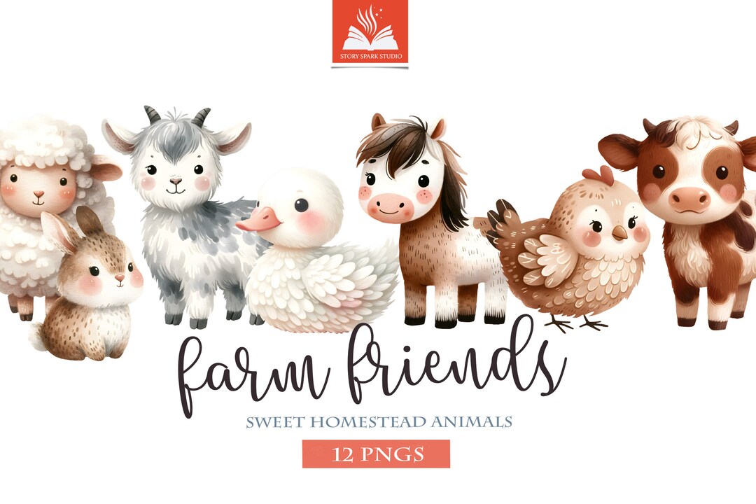 Watercolor Farm Animal Clipart Set Digital Download, Farm Birthday ...