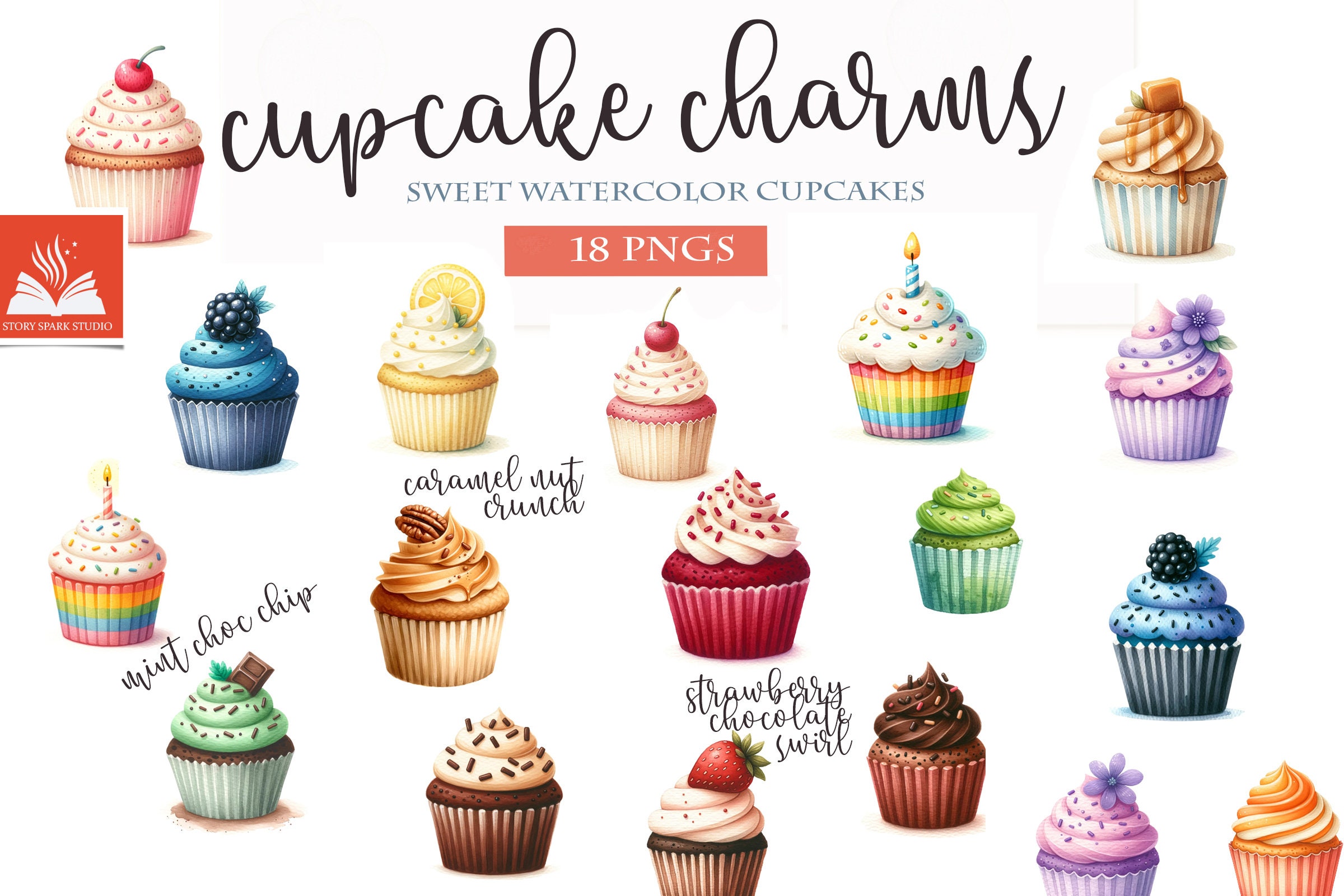 Premium Watercolor Cupcake Clipart Set Digital Download, Birthday Party ...
