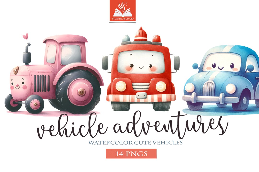 Watercolor Vehicle Clipart Digital Download, Kids Room Decor ...