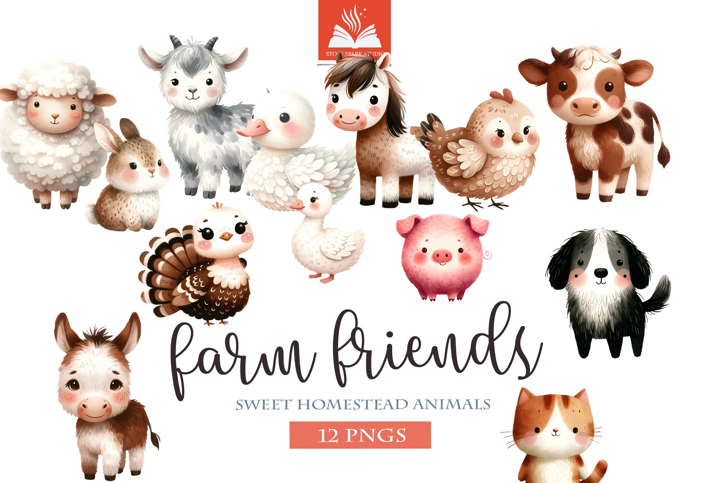Watercolor Farm Animal Clipart Set Digital Download, Farm Birthday ...