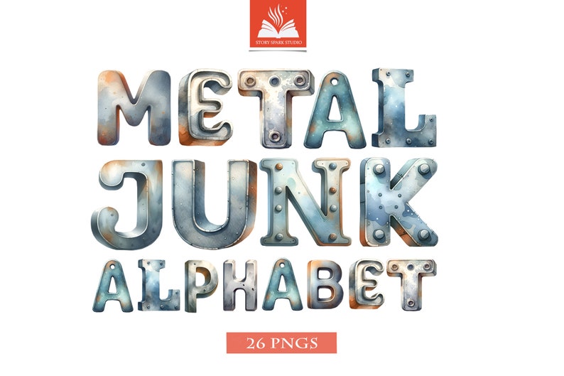Rustic Metal Junk Alphabet 26 Industrial Chic PNG Letters, Vintage ...