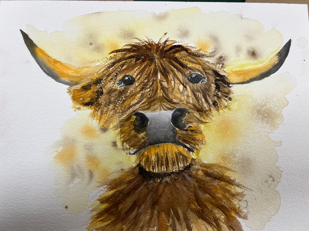 Angus the Highland Cow Watercolour Original Painting Signed by the ...
